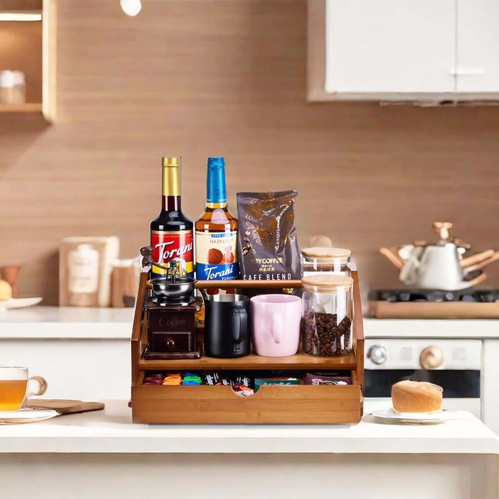 Torani Syrup Stand Bamboo Coffee Syrup Rack Organizer 3 Tier Rack With ...