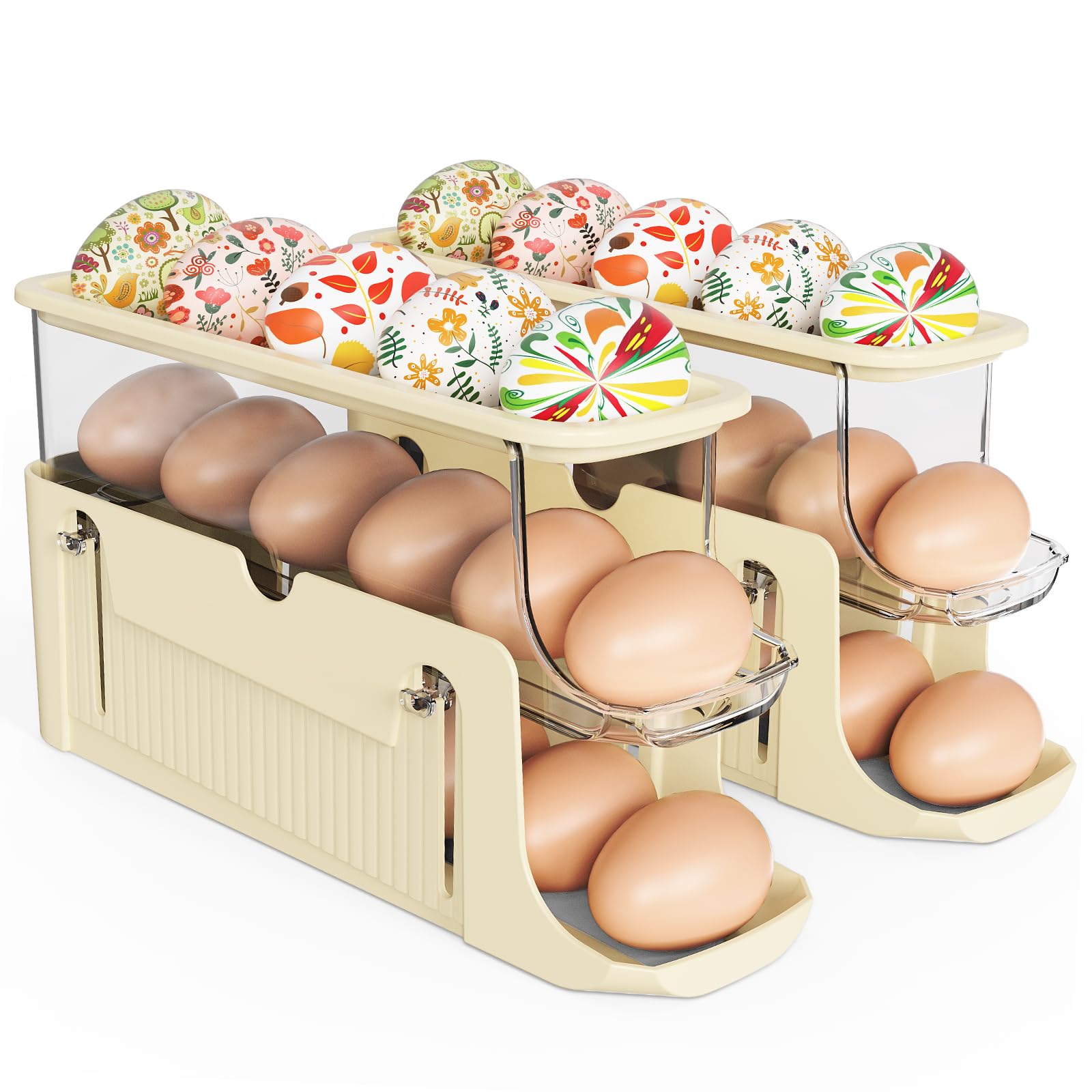 Amazon.com: 2 Pack Egg Holder for Fridge - Auto Rolling 30 Egg Capacity ...