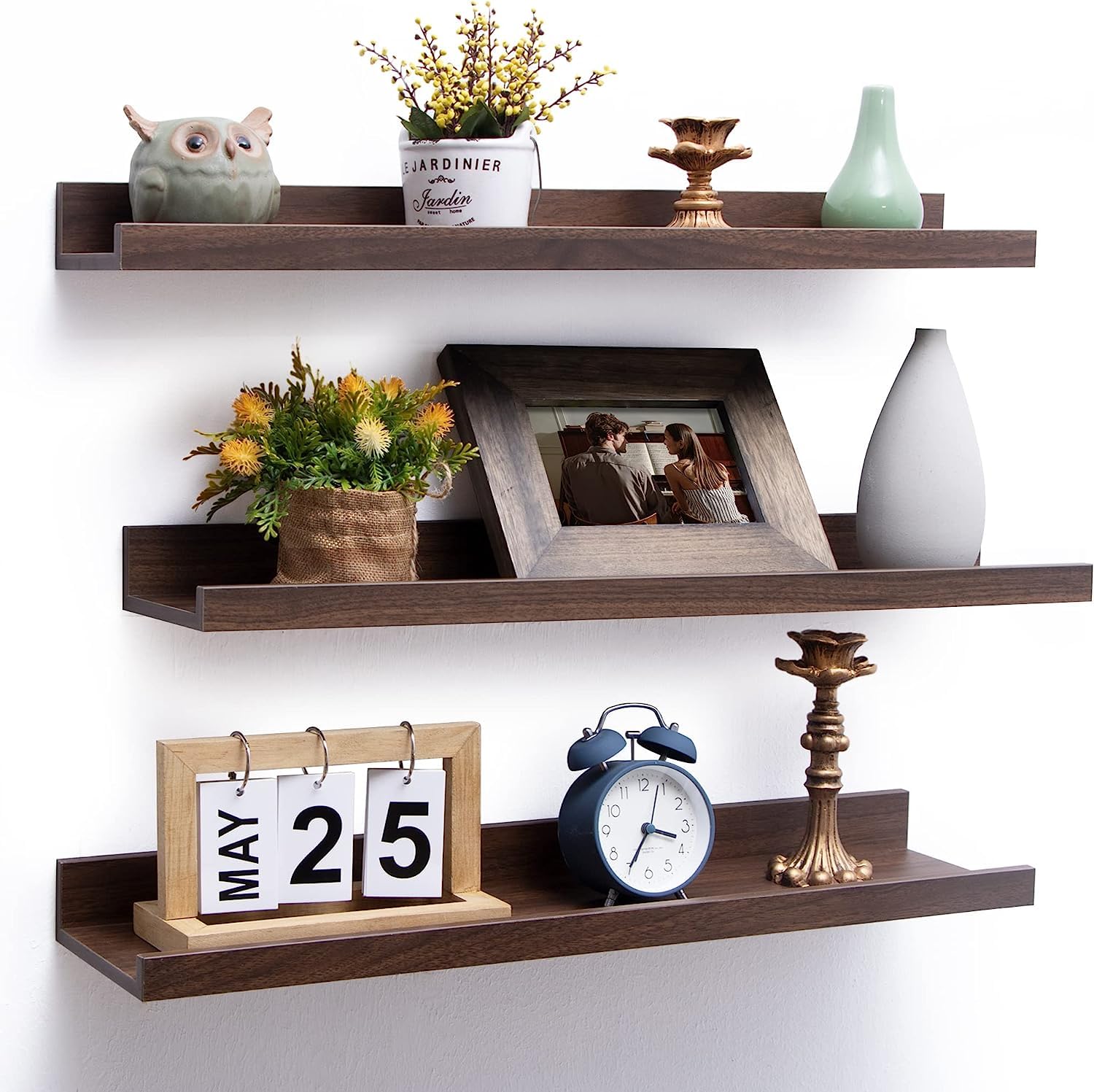 Streem Sheesham Wood Floating Shelves, Wall Shelves Set of 3, Picture ...