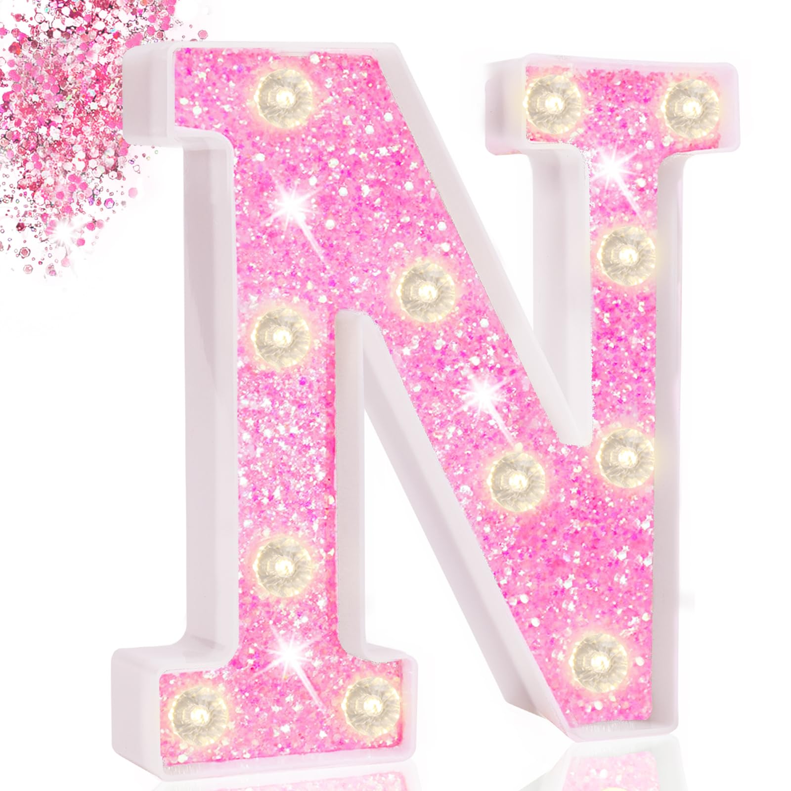 The Letter N In Pink Glitter