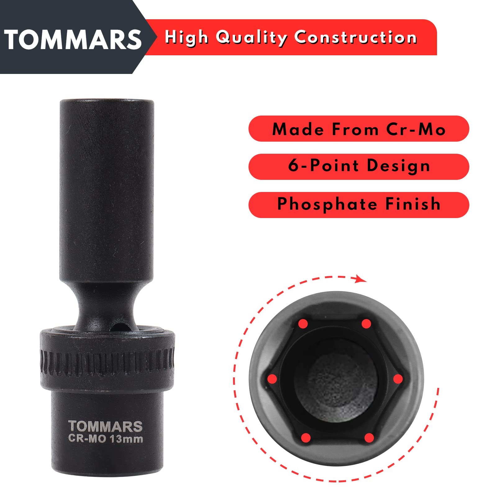 Snapklik.com : TOMMARS 3/8" Drive Universal Swivel Impact Socket Set Deep