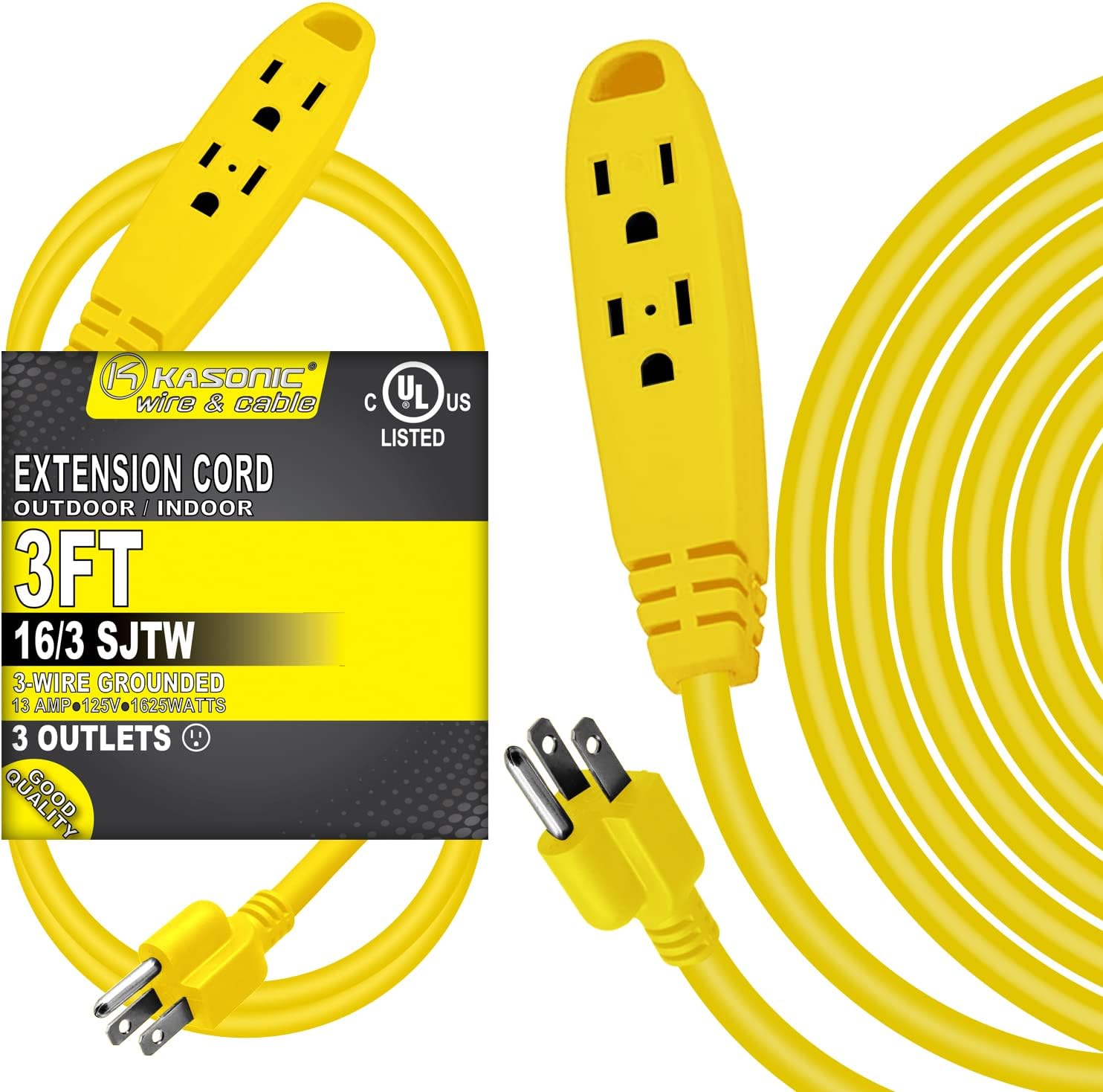 Amazon.com: 3-Feet 3 Outlet Extension Cord, Kasonic UL Listed, 16/3 ...