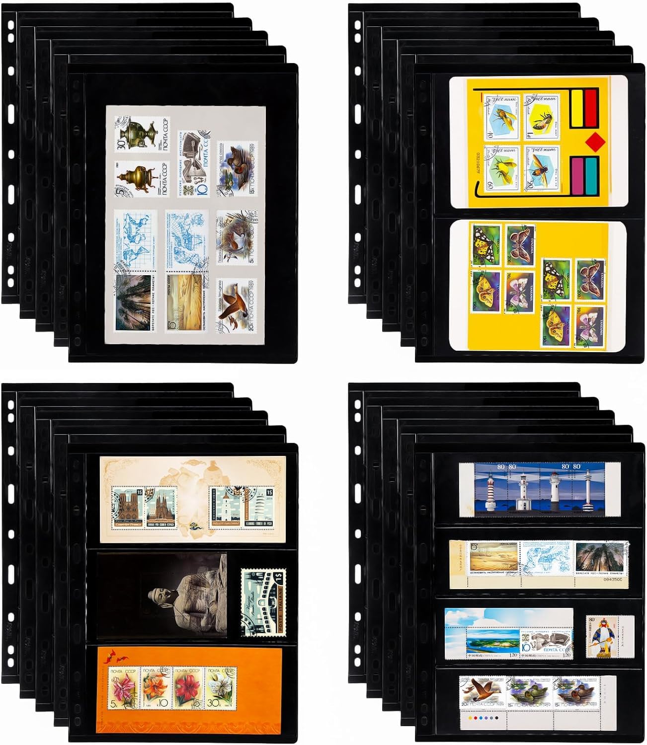 Amazon.com: Elsjoy 20 Sheets 40 Pages Stamp Album Pages, 9-Hole Stamp ...