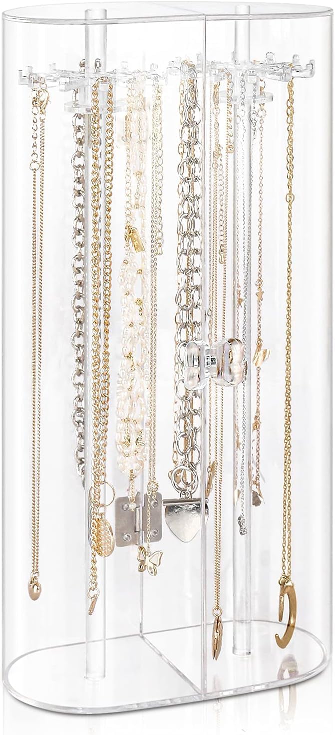 Necklace Holder, Acrylic Jewelry Organizer with 24 Hooks, Rotation ...