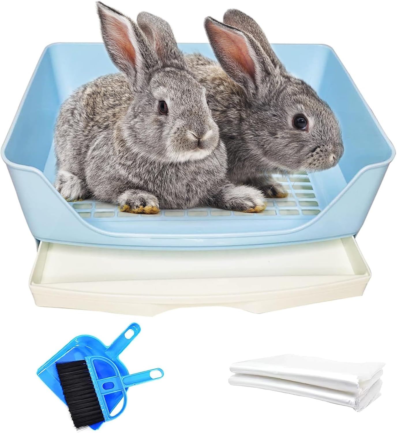 Large Rabbit Litter Box Toilet with Drawer Dustpan and Broom Set,50 Pcs ...