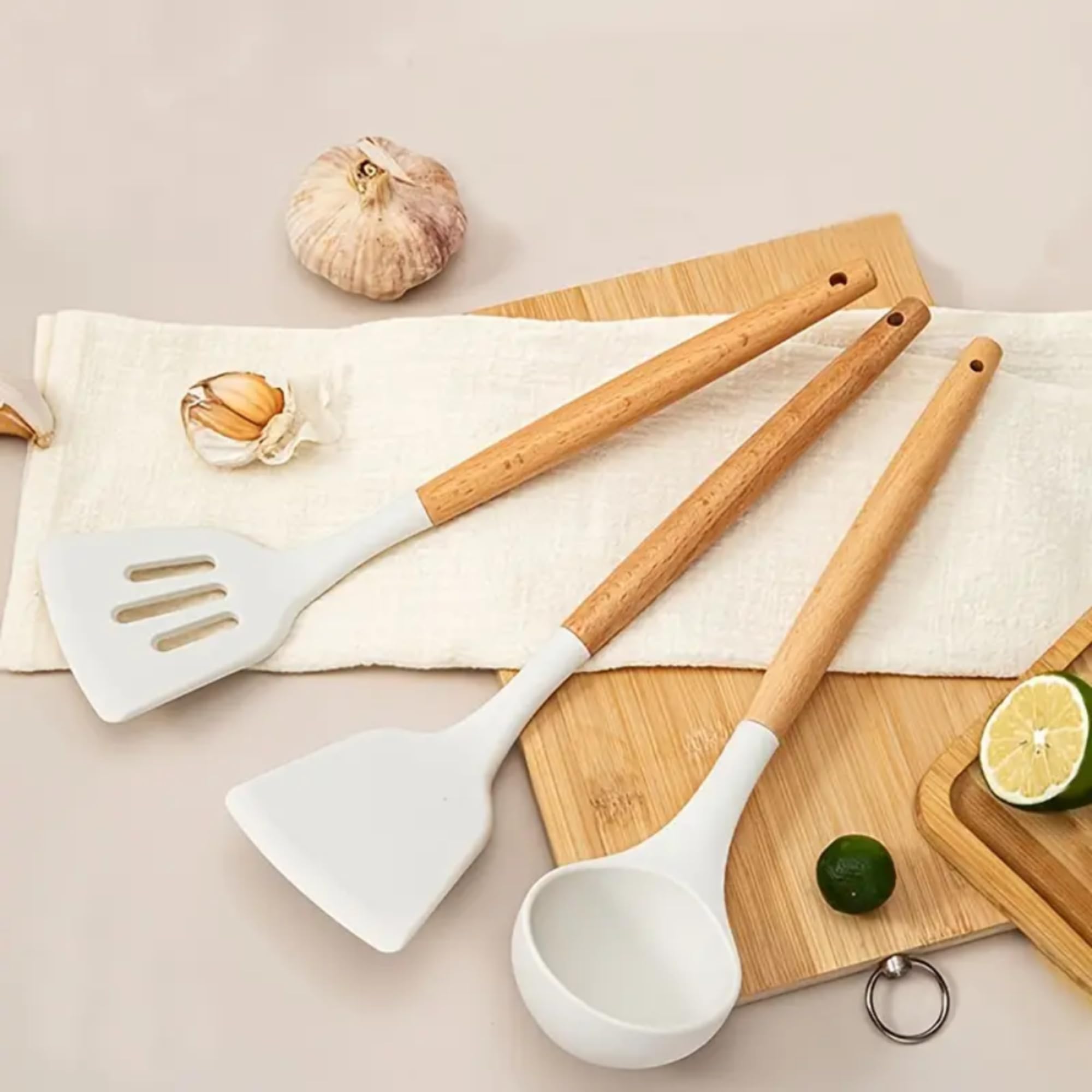Buy AADHIK Silicone Spatula Set of 3, Spatula Set with Wooden Handle ...