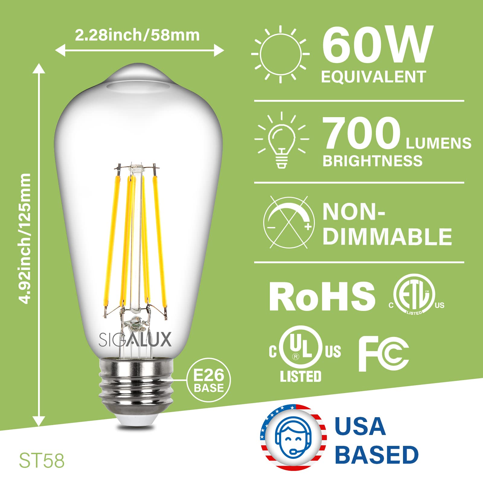 Snapklik.com : Edison Bulbs, E26 LED Bulb ST58 Filament Clear Non ...