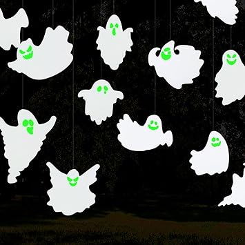 Amazon.com : 24 Pcs Hanging Ghost Halloween Outdoor Decorations Small Ghosts to Hang on Trees ...