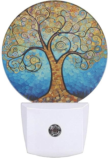 EKOBLA Art Tree Night Light, Tree with Golden Leaves Night Lights Plug ...