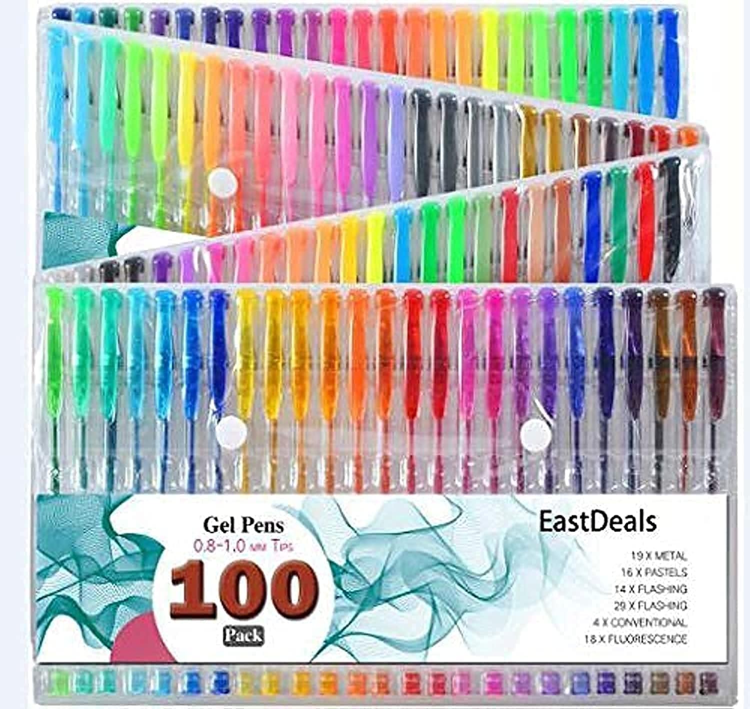 100 Gel Pen Coloring Set - Neon, Fluorescent, Glitter, Metallic, Pastel ...