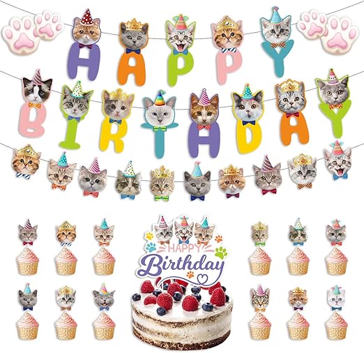 Amazon.com: Cat Theme Birthday Party Decorations, 25PCS Party Supplies ...