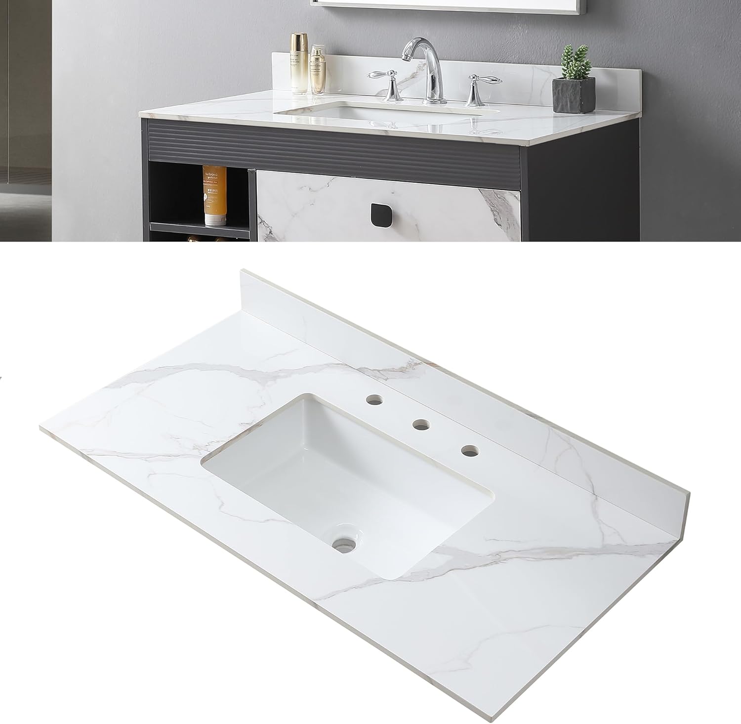 43 Inch Bathroom Vanity Top, Carrara Gold Sintered Stone Vanity Top ...