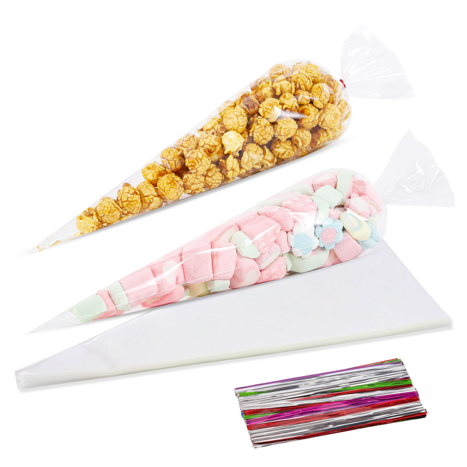 Amazon.com: LEOSINDA Cone Cellophane Bags, 7 x 15 inch 100 Pcs Plastic ...