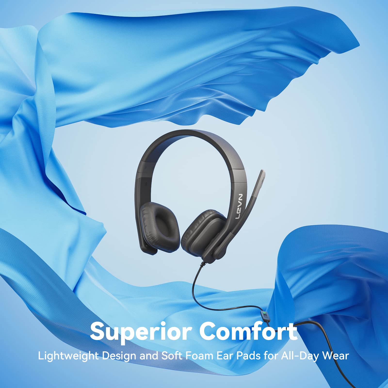 LEVN Wired Headset, USB Headset with Microphone for PC with Noise ...