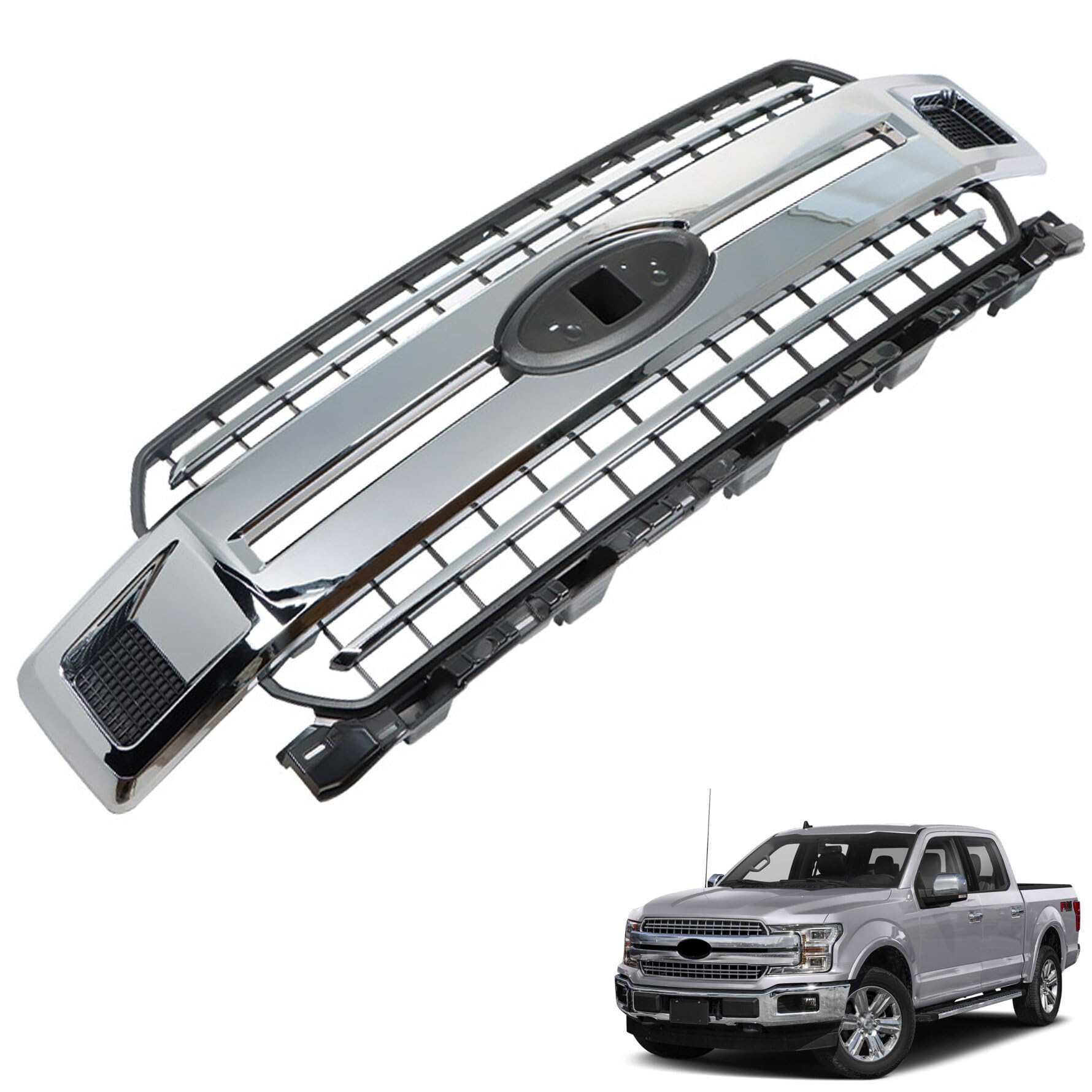 Amazon.com: munirater Front Bumper Radiator Grille Assembly Chrome with ...
