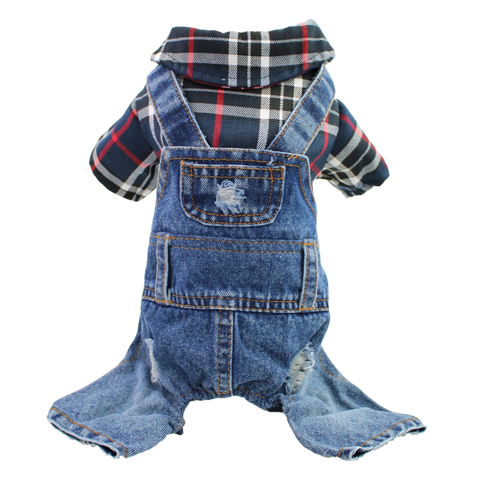 Amazon.com : Dog Stylish Plaid Denim Jumpsuit Classic Pet Summer Dog ...