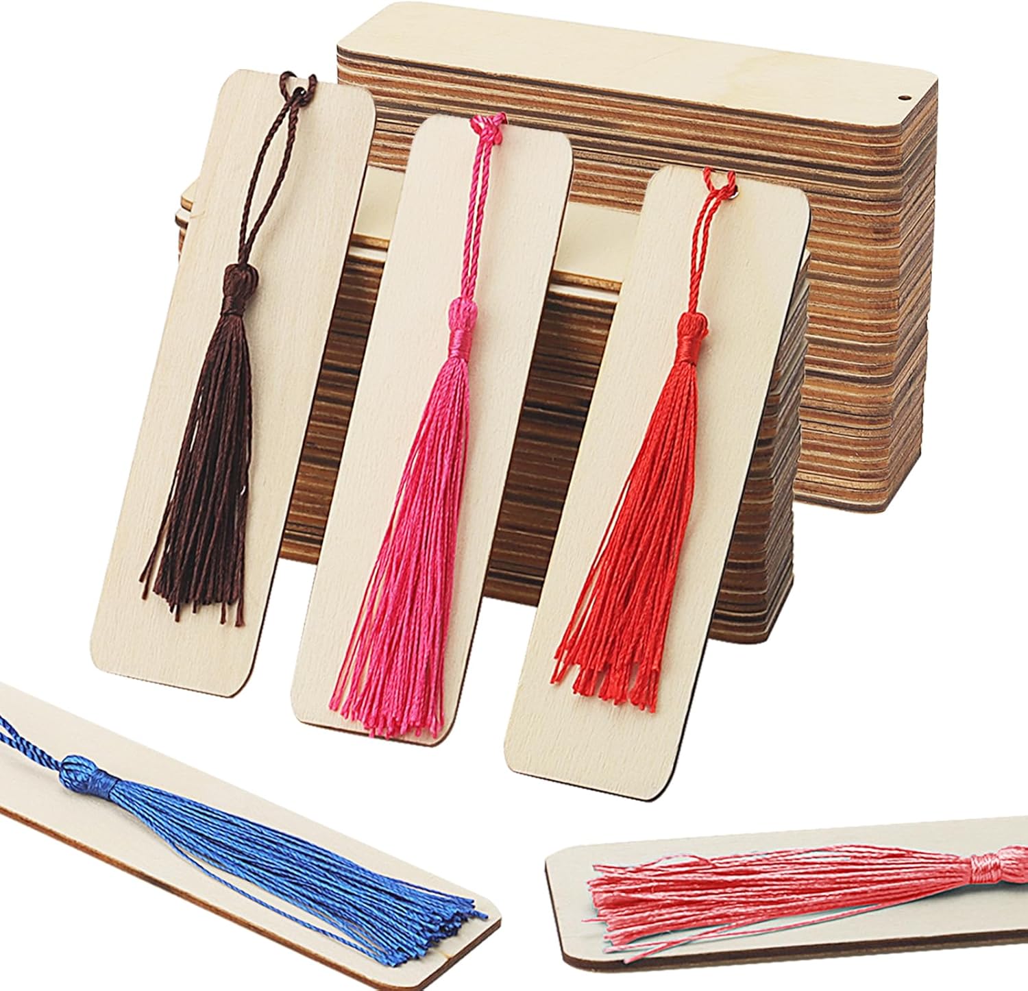 MAHIONG 144 PCS Wooden Bookmarks, 72 PCS Rectangle Blank Wood Bookmarks ...