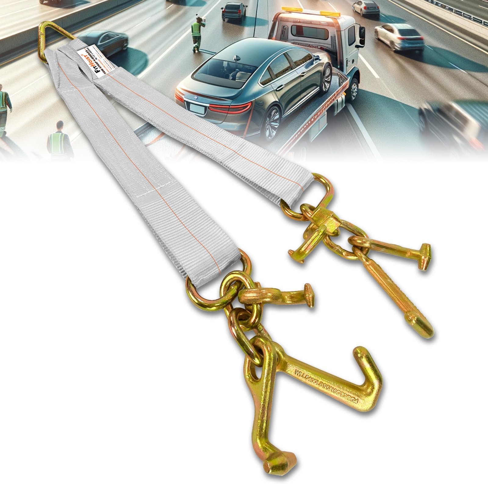 Amazon.com: FITHOIST Tow Straps V Bridle w/RTJ Cluster Hooks | 3" x 24 ...