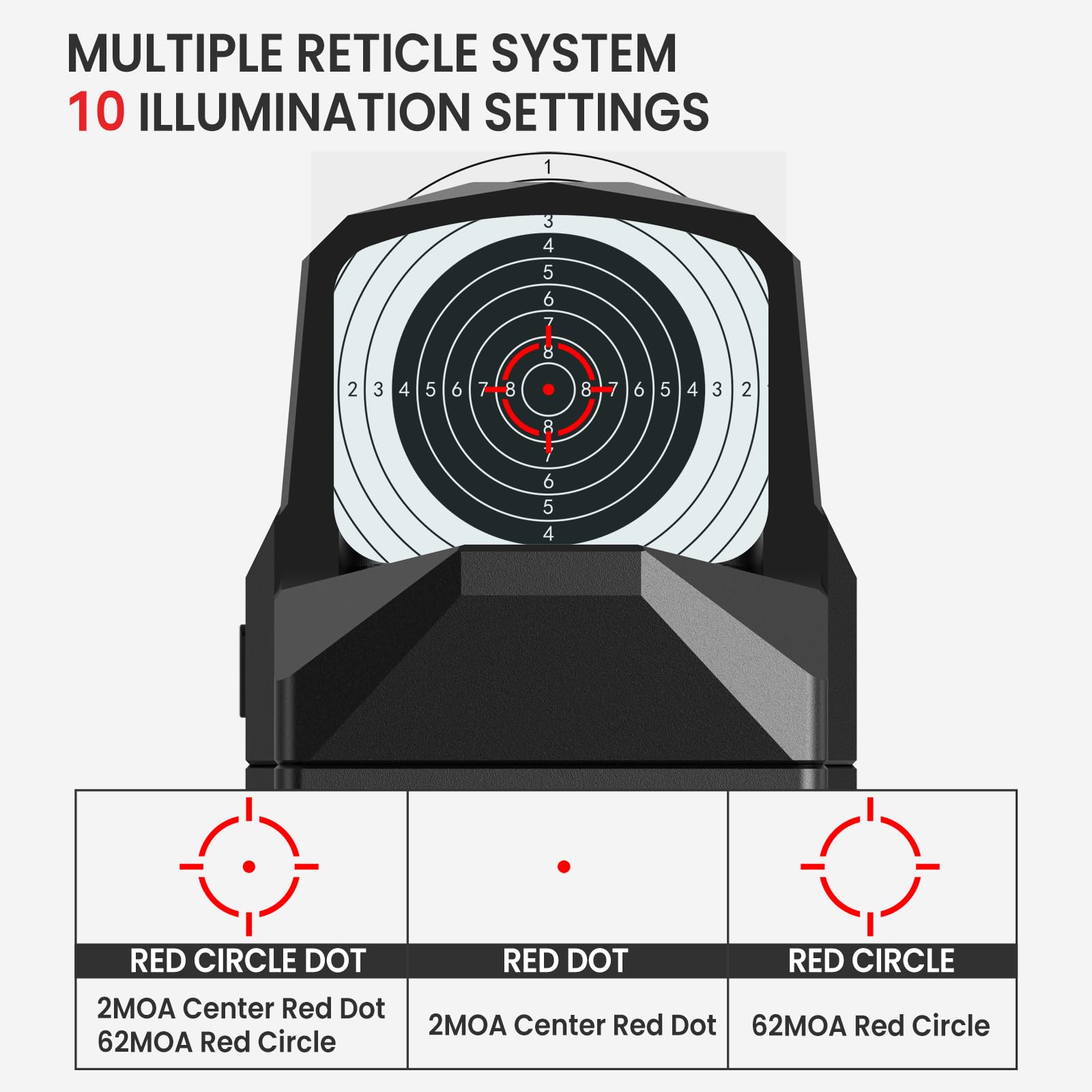 Snapklik.com : RMD502 Multiple Reticle Red Dot Sight 2 MOA Dot 62 MOA ...