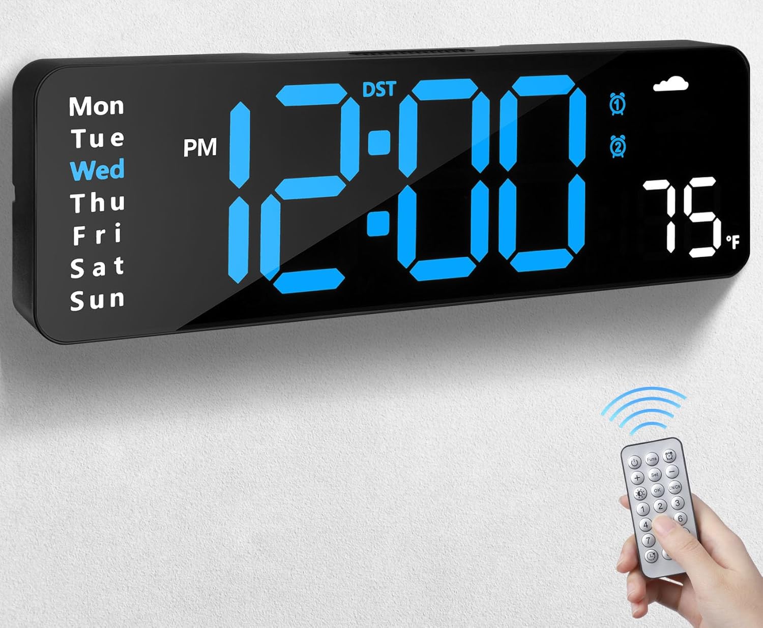 Amazon.com: Digital Wall Clock with Remote Control, Large Display Plug ...
