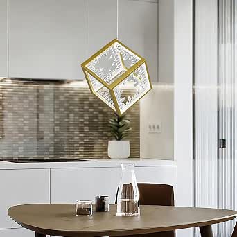BNHHLZ Modern Geometric Chandelier Cubic LED Pendant Light Fixture Gold ...