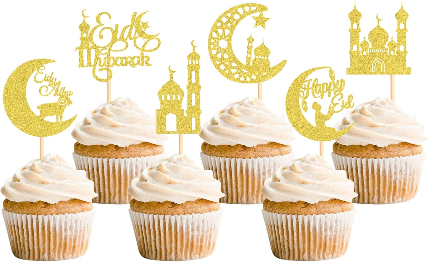 Amazon.com: Keaziu 36PCS Eid Mubarak Cupcake Toppers Moon Star Happy ...