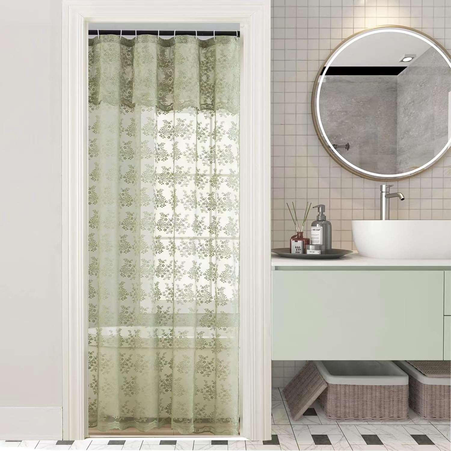 Amazon.com: YJ YANJUN Sage 36x72 Shower Curtain Bohemian Lace Scalloped ...
