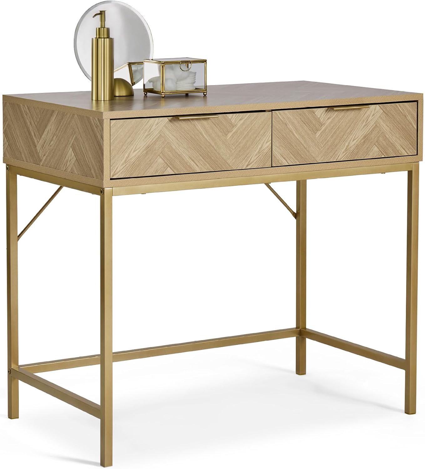 VonHaus Dressing Table for Bedroom - Herringbone 2 Drawer Vanity Desk ...