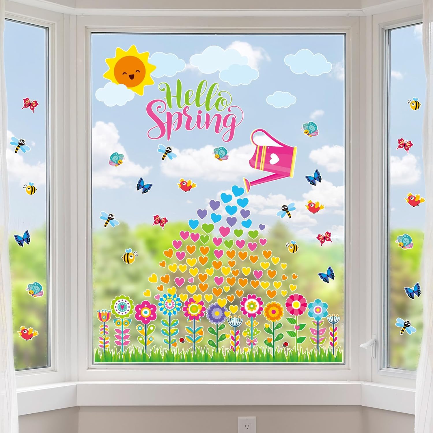 Amazon.com: ZOiiWA Spring Window Clings Hello Spring Flowers Window ...