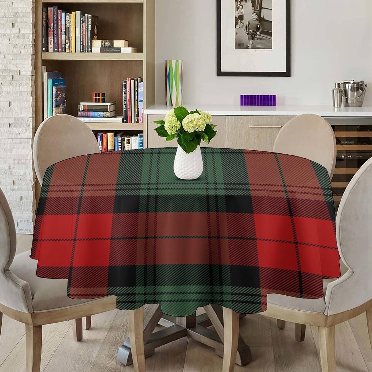 MoBlinko Christmas Year Tartan Plaid Round Tablecloth Red Black Green ...
