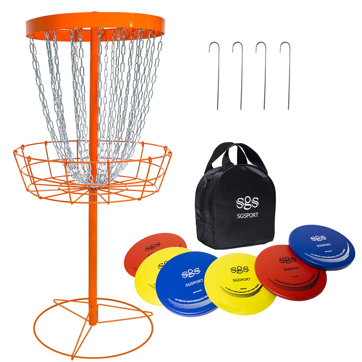 Disc Golf Basket Target 24-Chain Portable Disc Golf Goals with 6 Discs ...