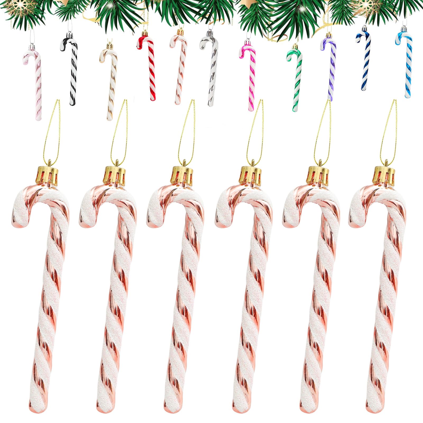 ATBEAMEN 6Pcs Rosegold and White Plastic Candy Cane Christmas Tree ...