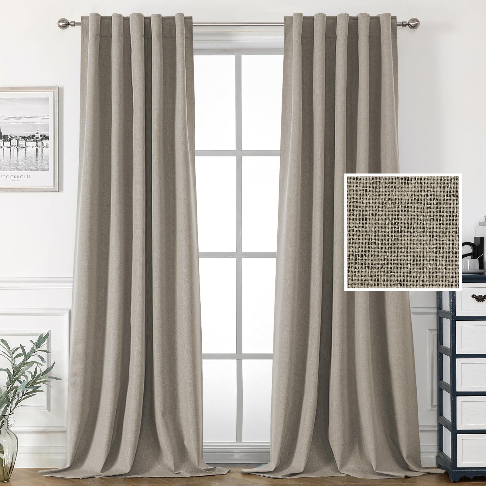 Amazon.com: H.VERSAILTEX 100% Blackout Linen Look Curtains for Bedroom ...