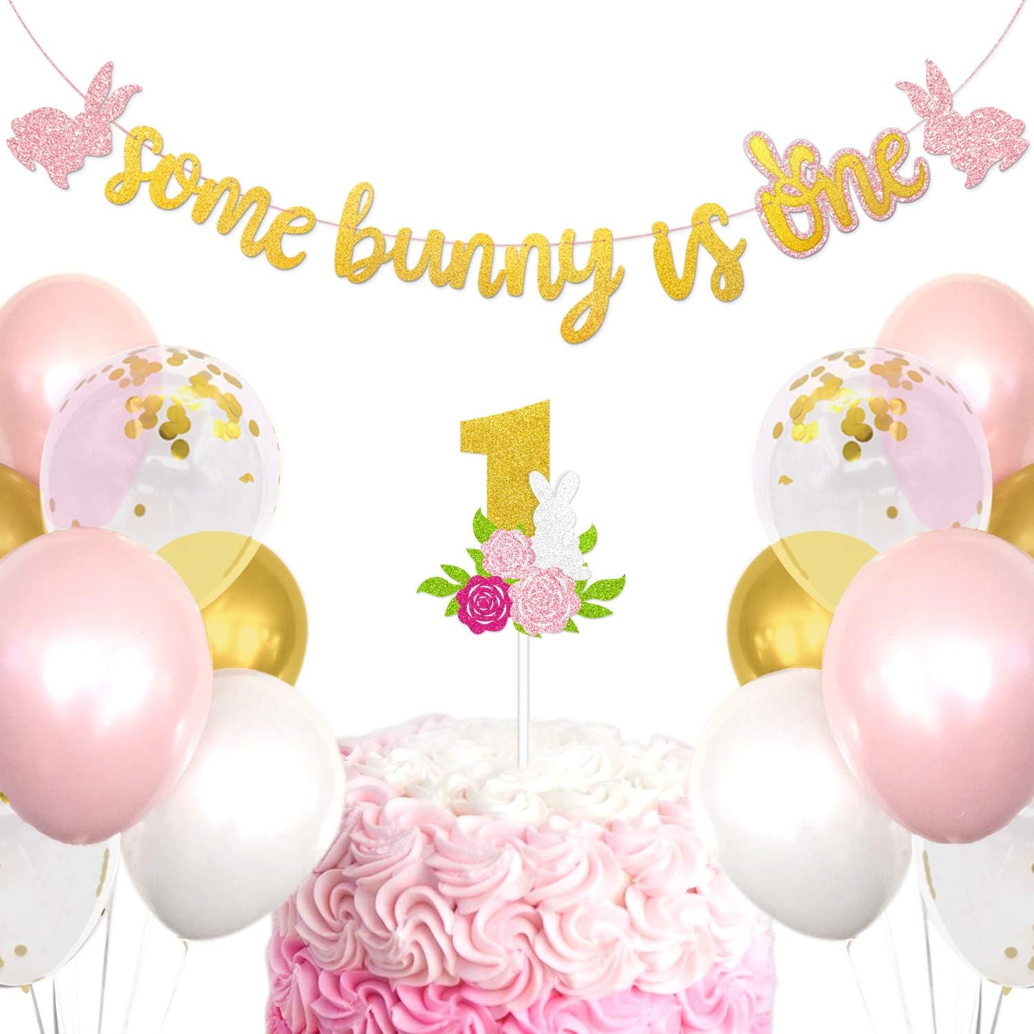 Amazon.com: Bunny One First Birthday Party Decorations Kits, Some Bunny ...