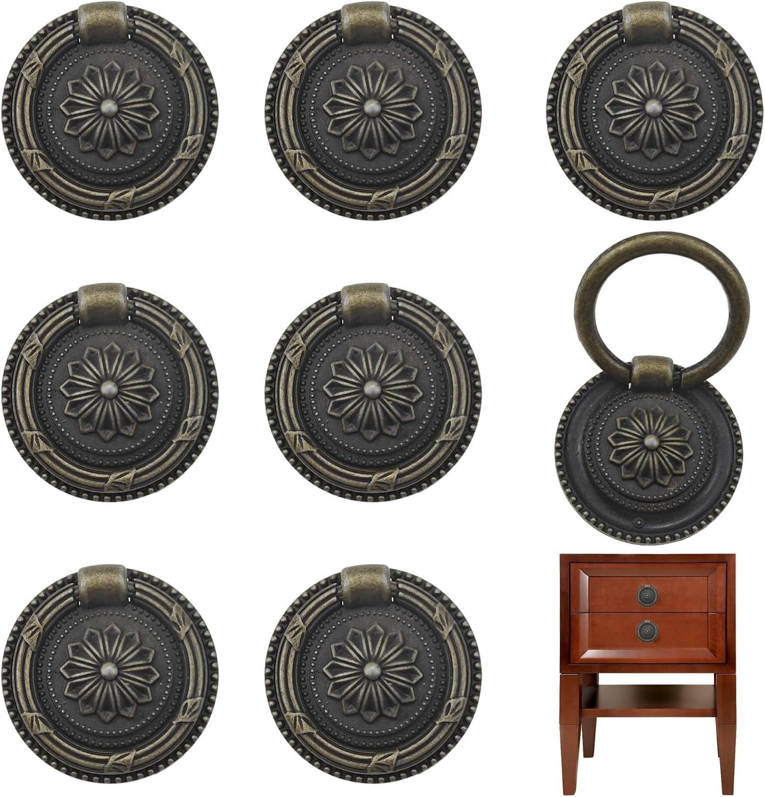 8 Pack Drop Ring Handles, Cupboard Pulls, Vintage Bronze Drop Ring ...