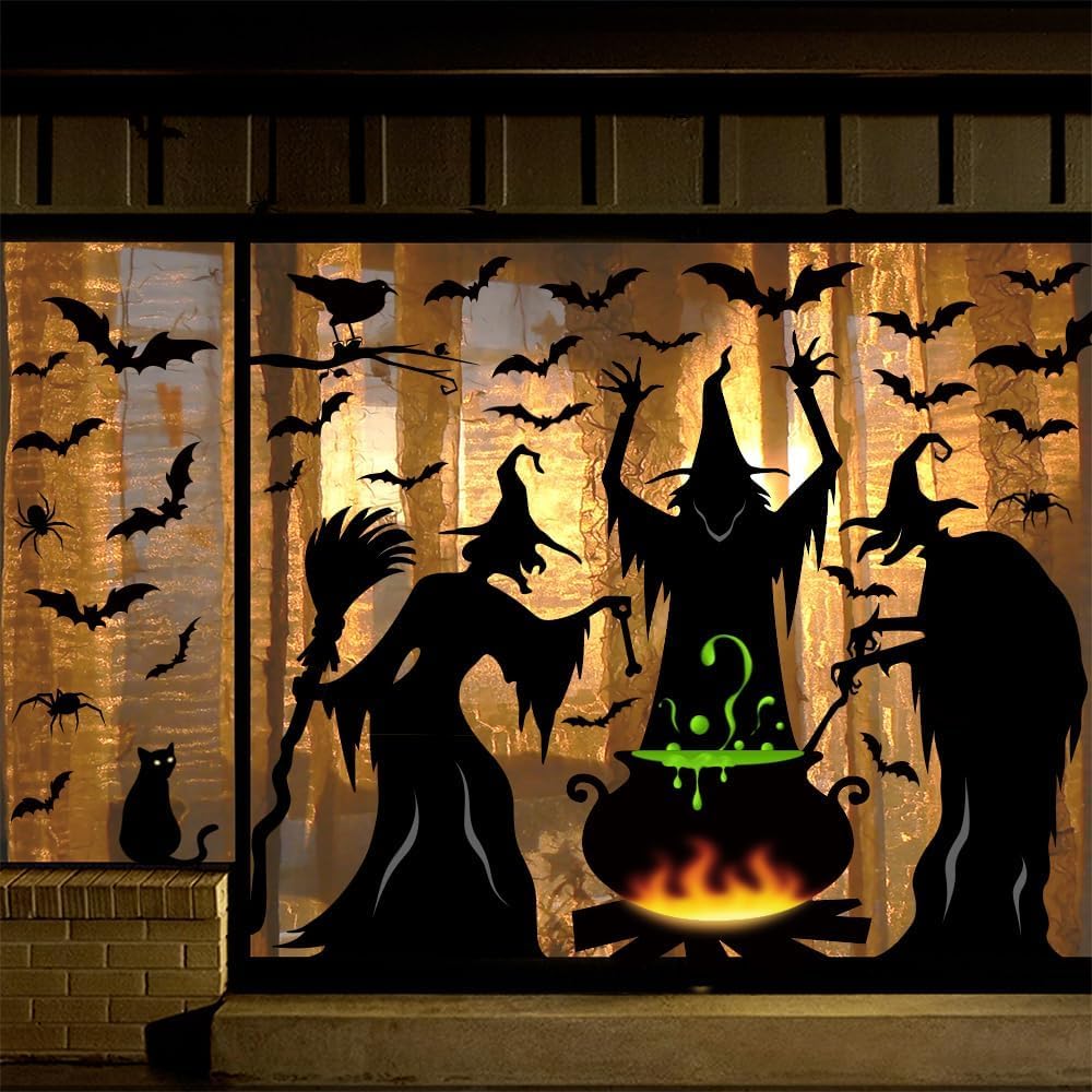 Amazon.com: Halloween Decorations Window Clings Decor - Large Witches ...