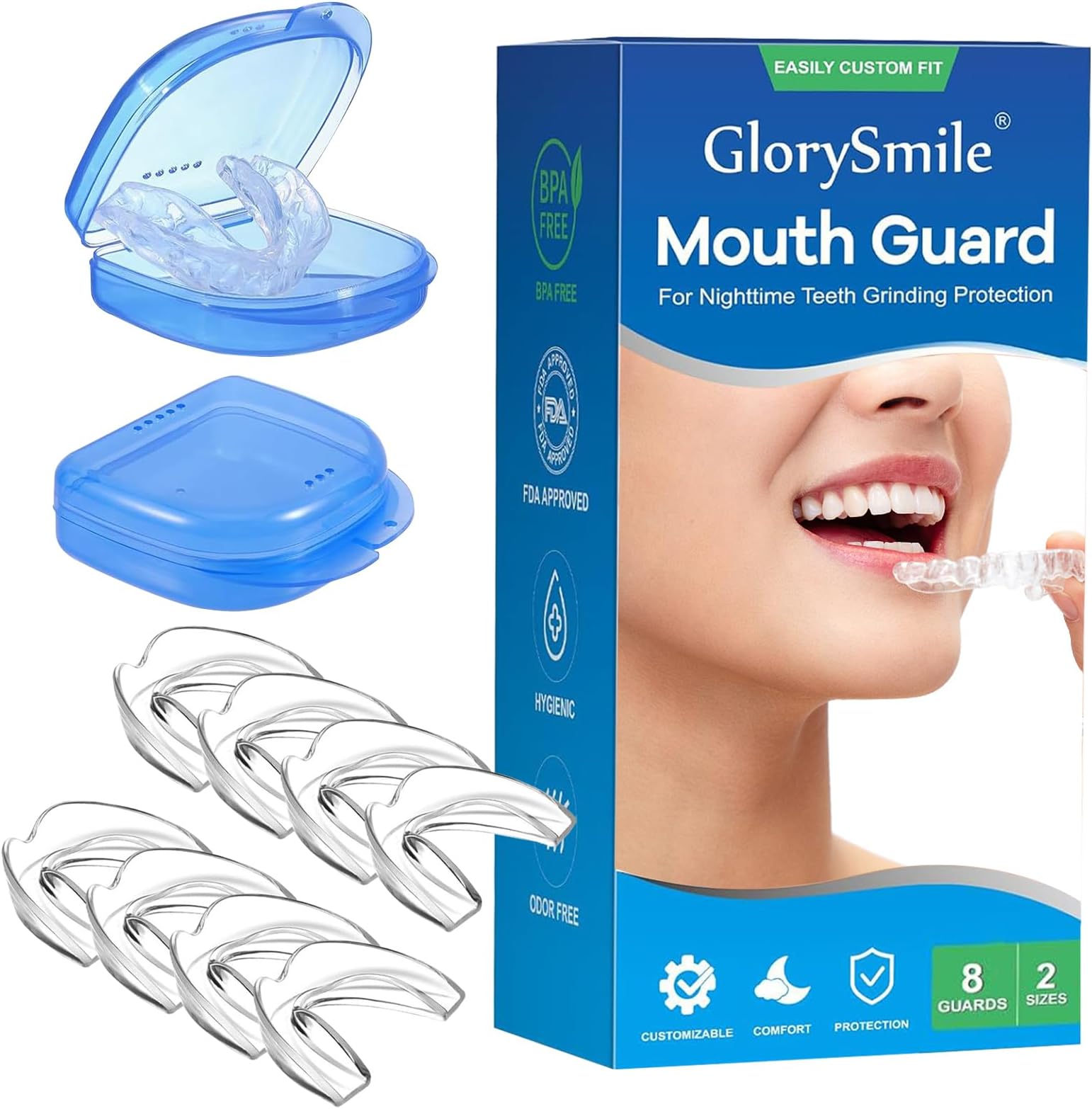 Amazon.com: Mouth Guard for Grinding Teeth, 8 Pack with 2 Travel Cases ...