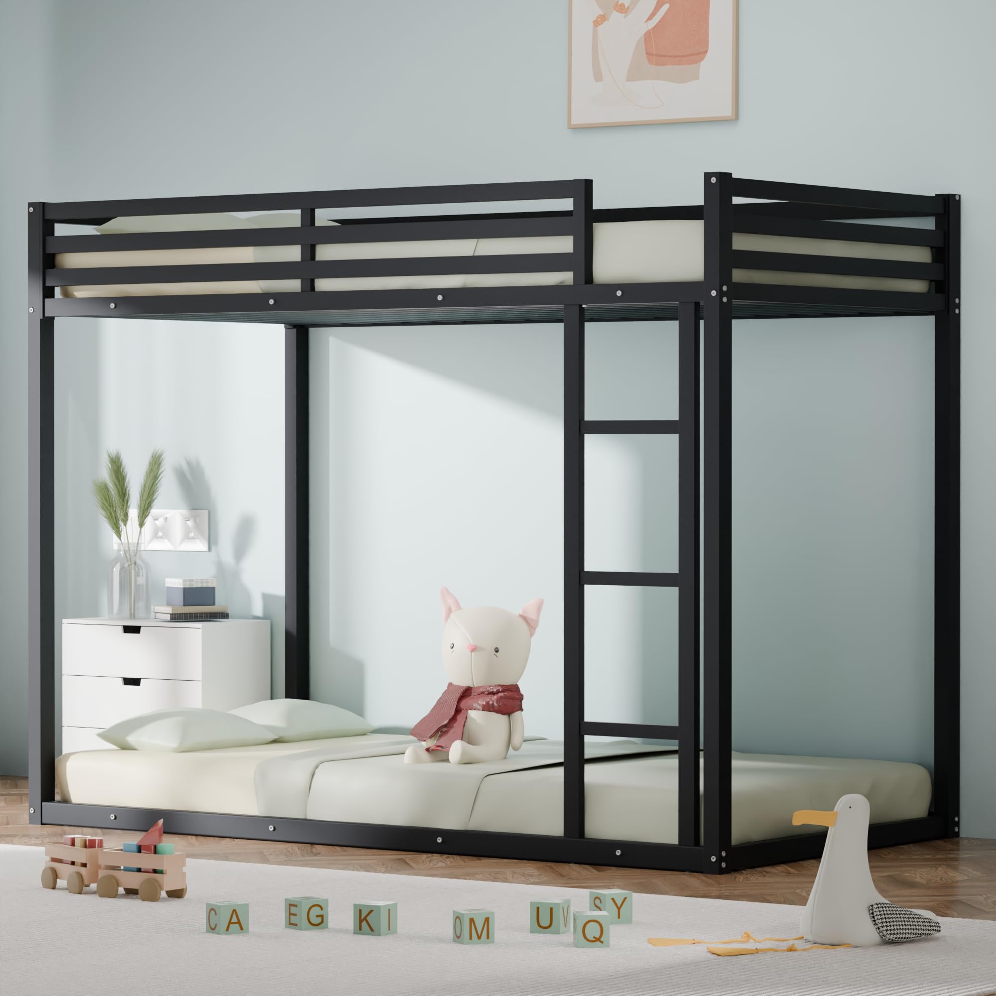 Amazon.com: iRoll Twin Over Twin Bunk Bed, Metal Bunk Bed with Built-in ...