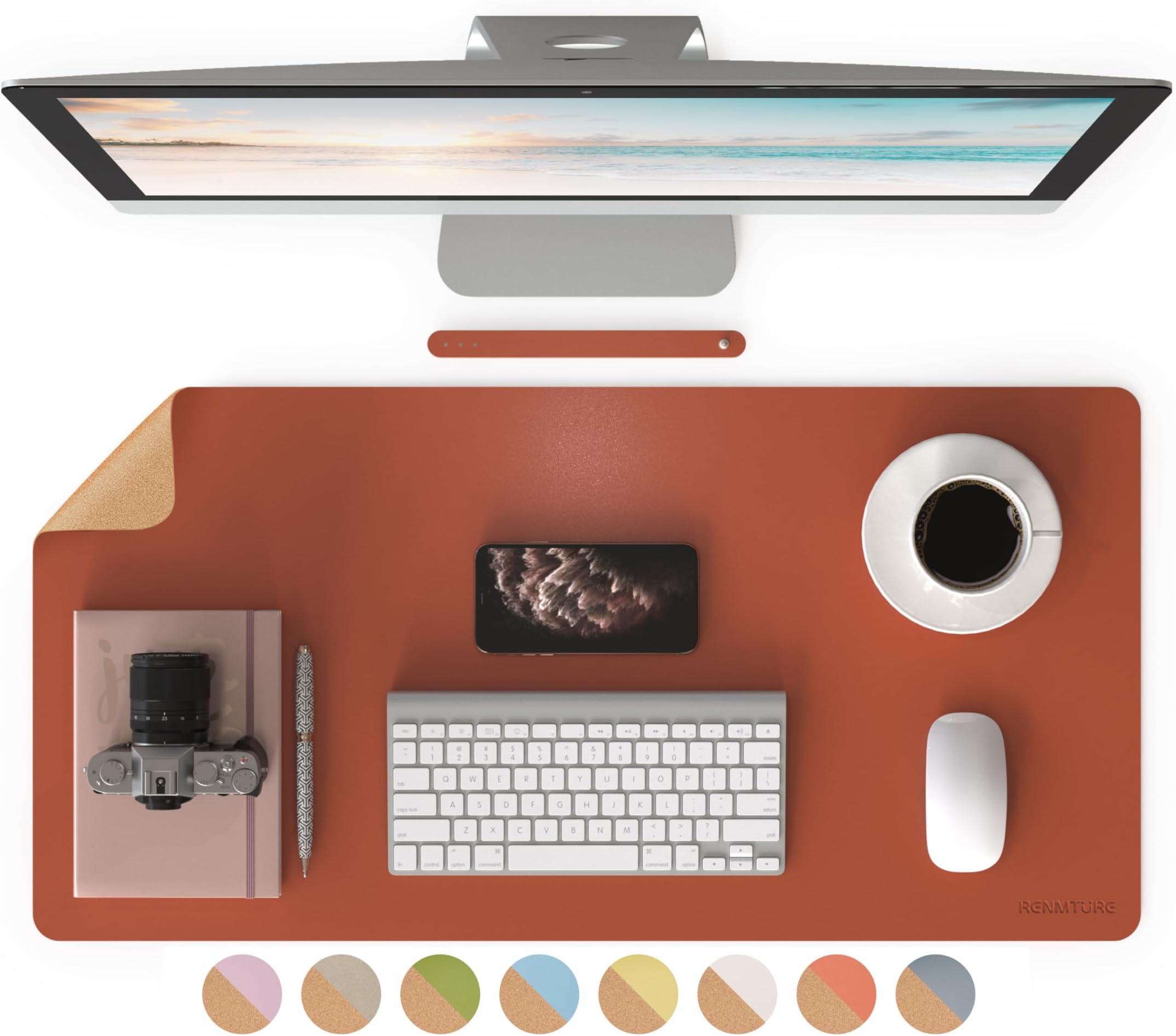 Amazon.com : RENMTURE Dual-Sided Desk Pad, Faux Leather Natural Cork ...