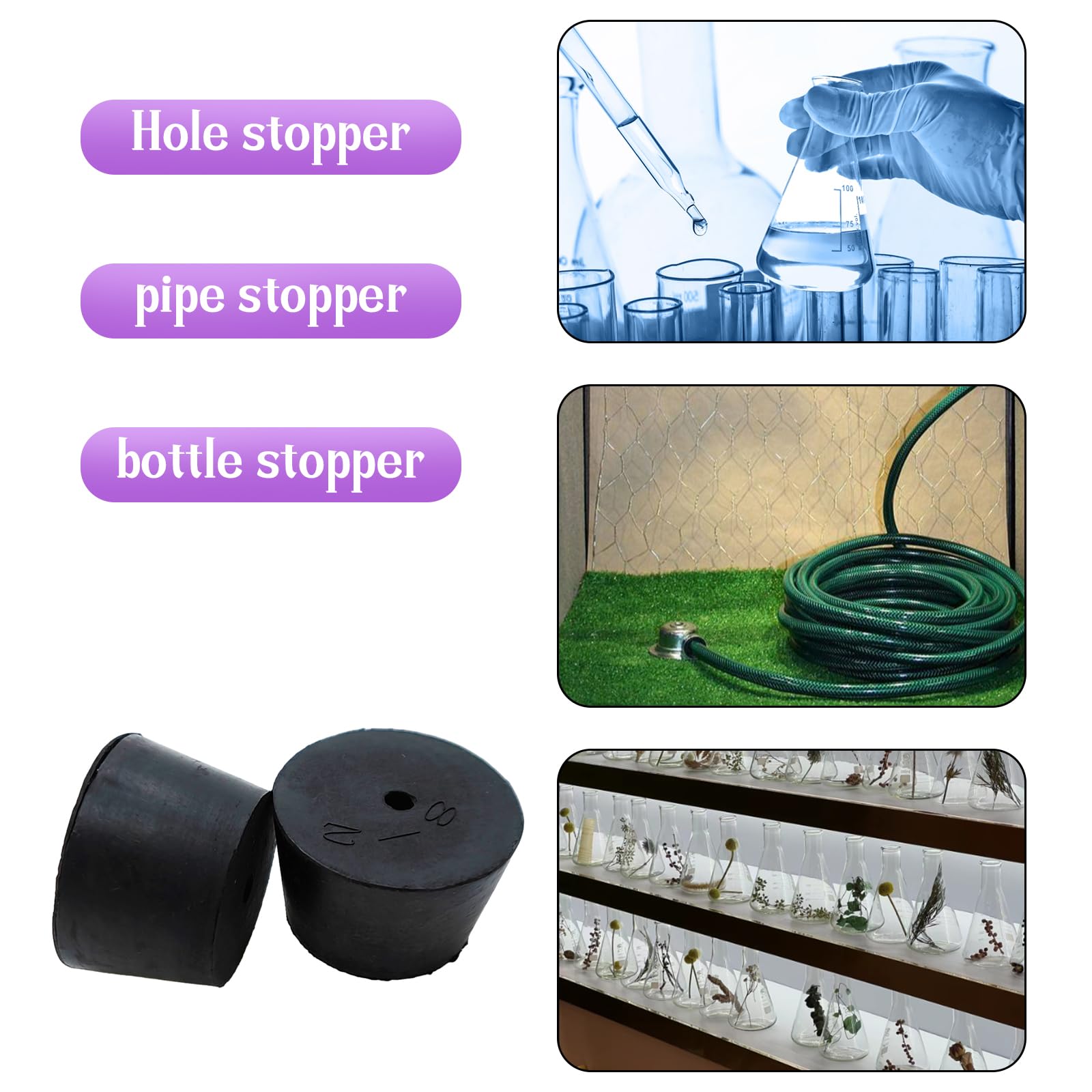 Rubber Laboratory Stoppers 6-Pack Solid Rubber Stoppers - 34mm Tapered ...