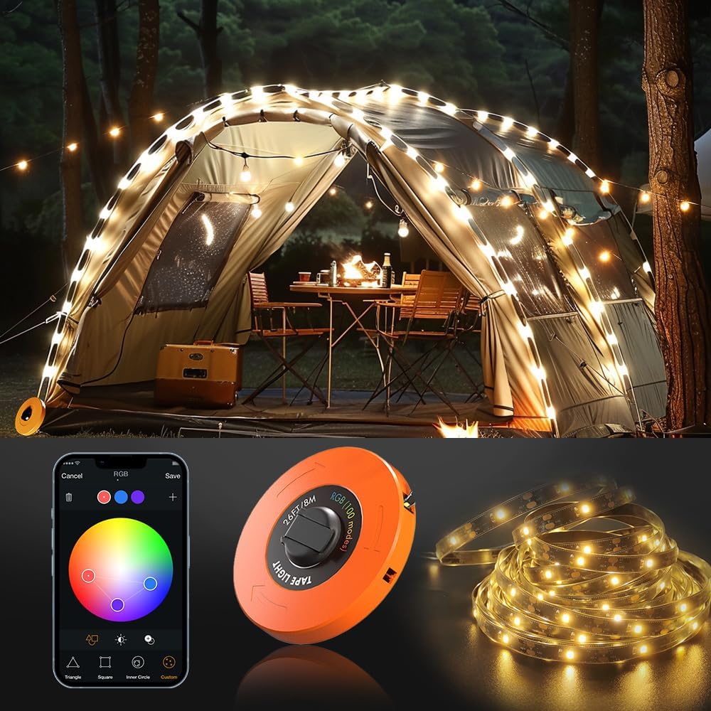 Amazon.com: Camping Lights String, Tape Tent Lights Color Changing APP ...