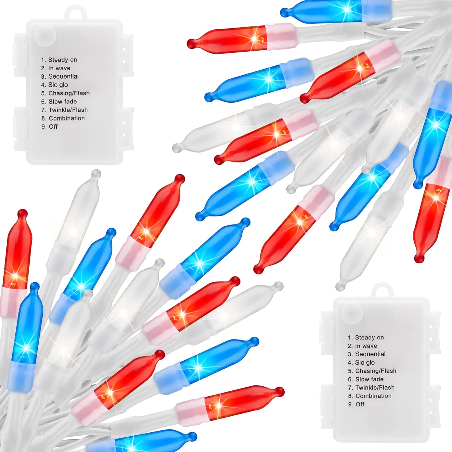 Amazon.com: Red White Blue Battery Operated Mini String Lights with 8 ...