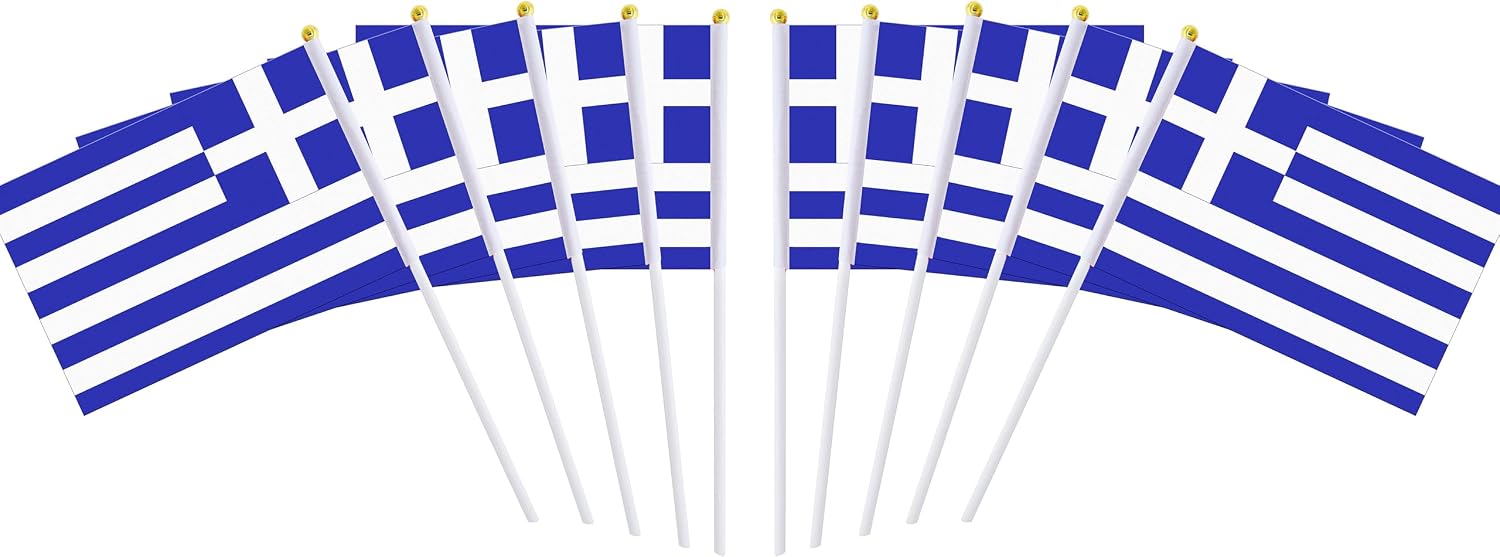 Amazon.com: 10 Pack Greece Greek Flags on Stick 5x8 Inch,Patriotic ...