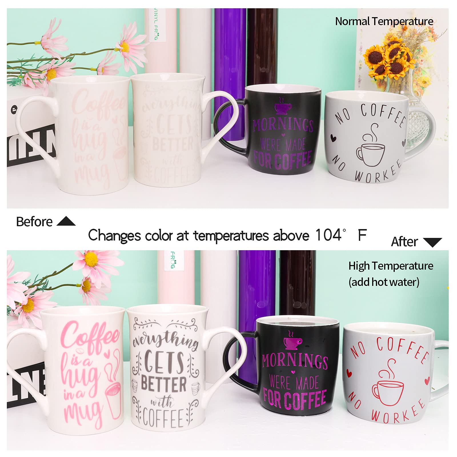 VINYL FROG Heat Color Changing Adhesive Vinyl 6 Sheets Pack 12"x12 ...