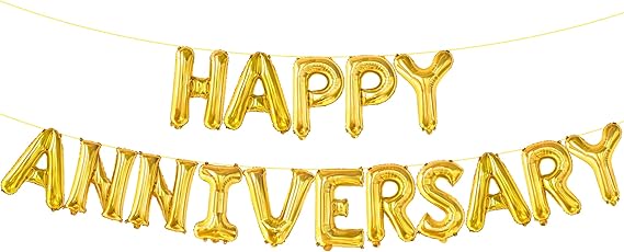 Amazon.com: KatchOn, Gold Happy Anniversary Balloons Letters - Big, 16 ...