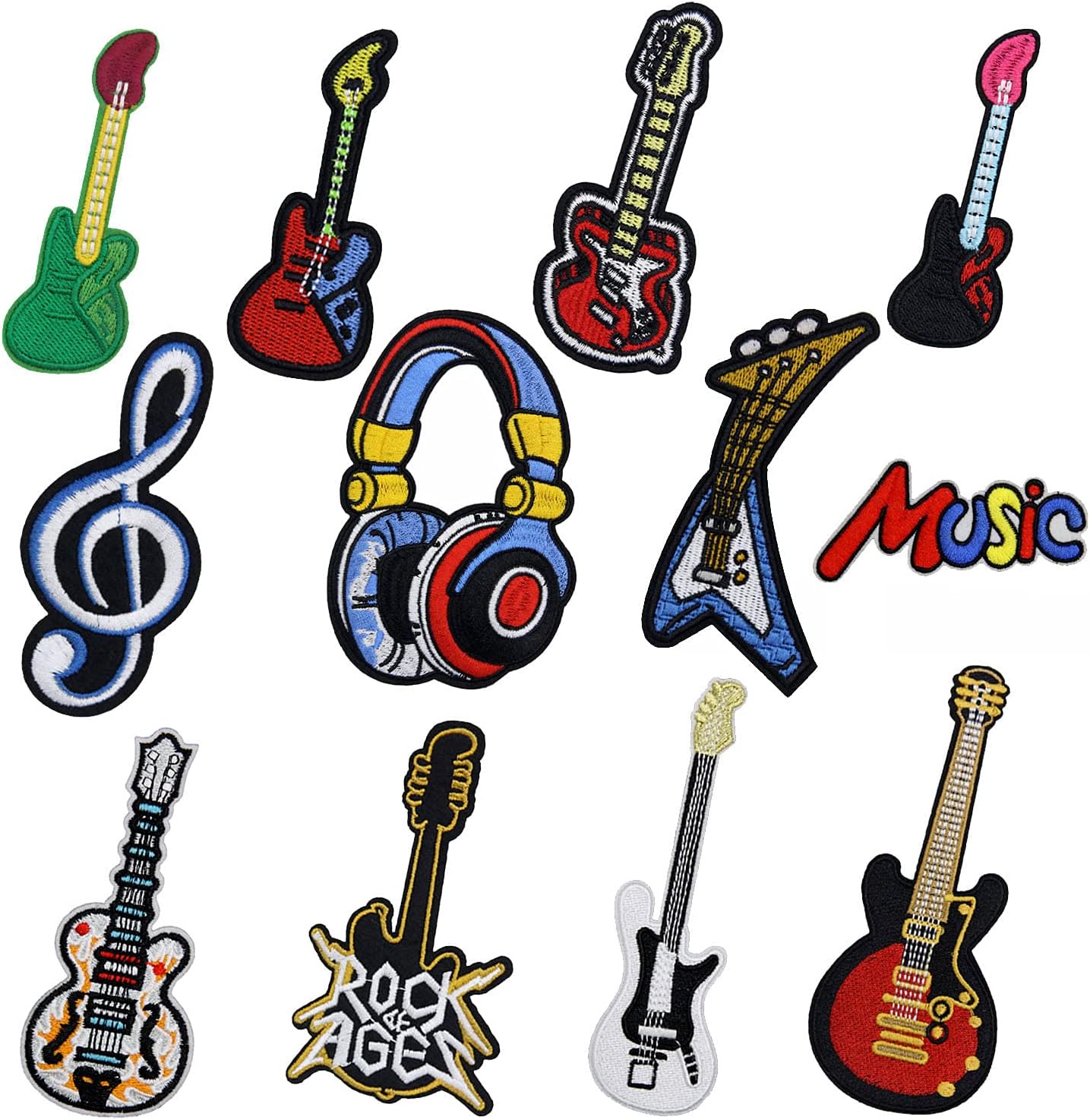 Amazon.com: Antrix 12 Packs Iron on Music Guitar Headset Patches, Hip ...