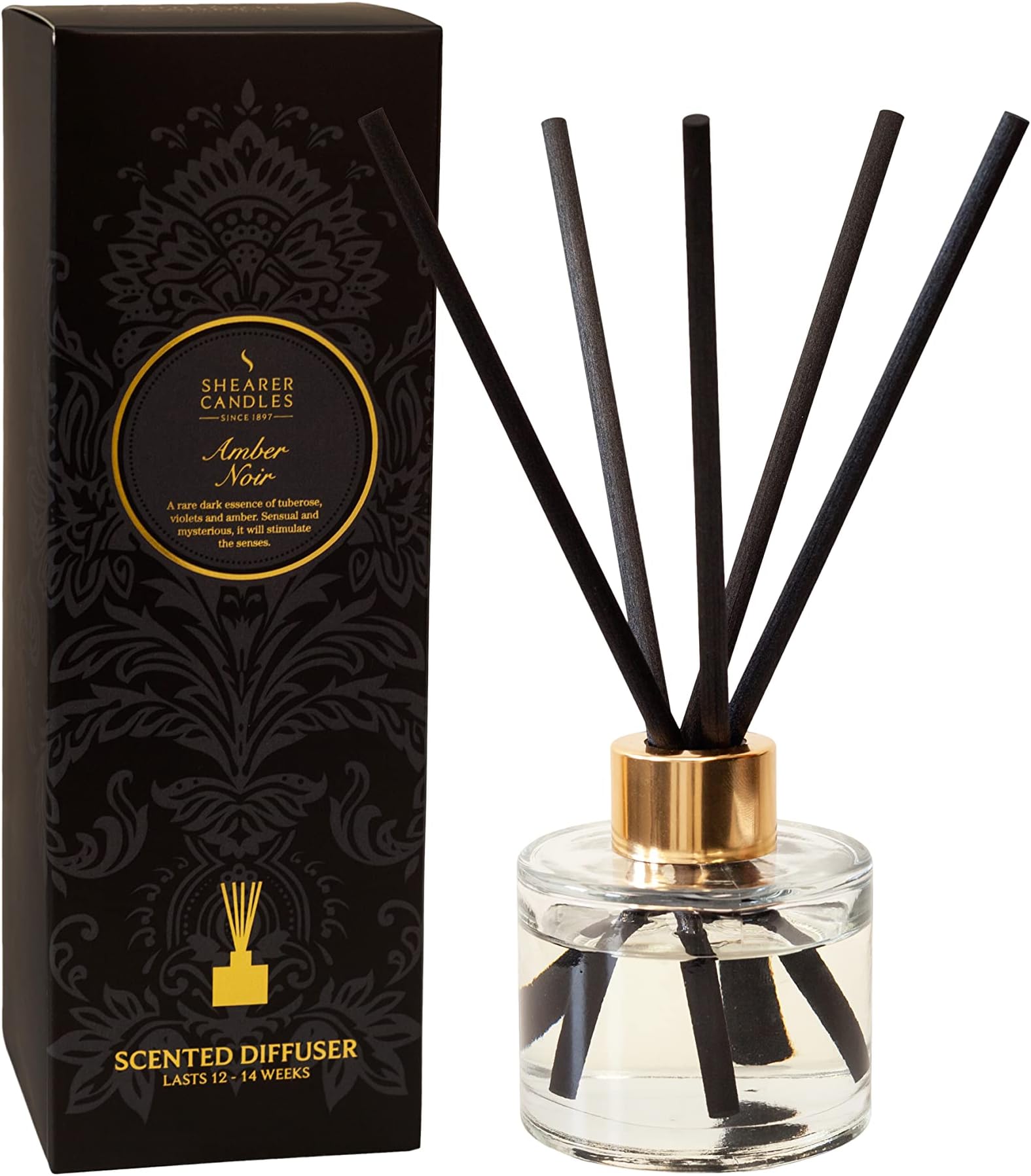 Shearer Candles Amber Noir Scented Diffuser in Box,Black and Gold,100ml ...