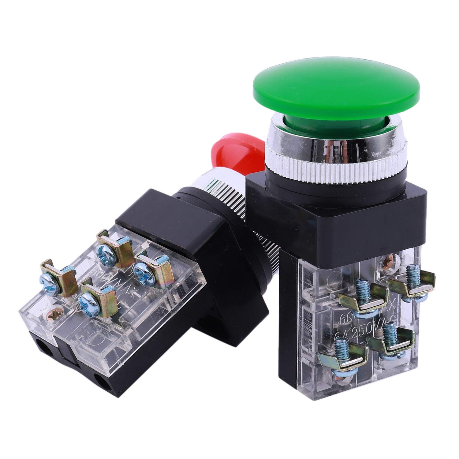 Red Green Ac 250v 6a Dpst Momentary Mushroom Head Push Button Switch Ts