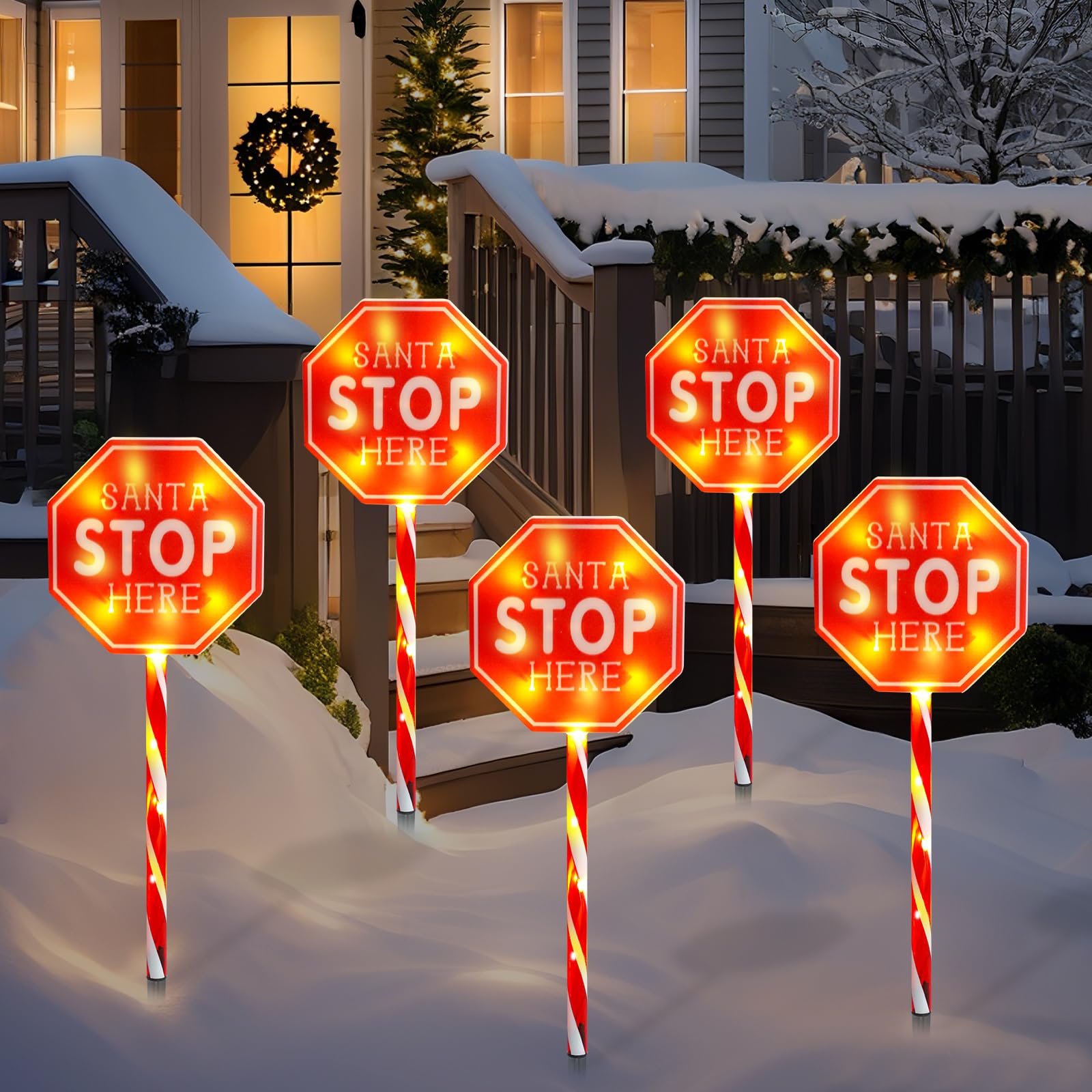 Amazon.com: 5 Pack Christmas Santa Stop Here Lights Christmas Outdoor ...