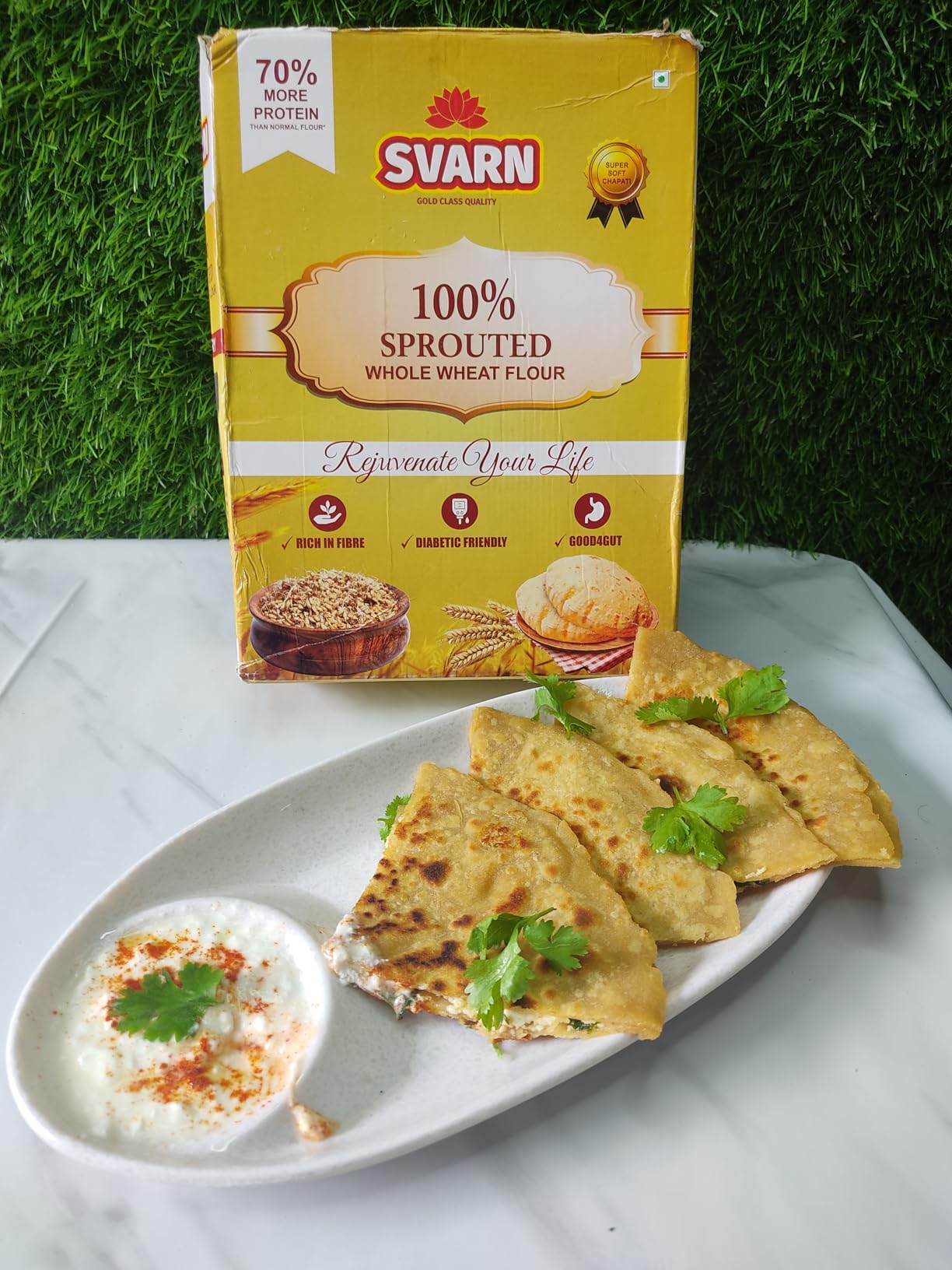 Svarn High Protein Atta Sprouted Whole Wheat Flour Pack of 1 (1 kg), 70 ...